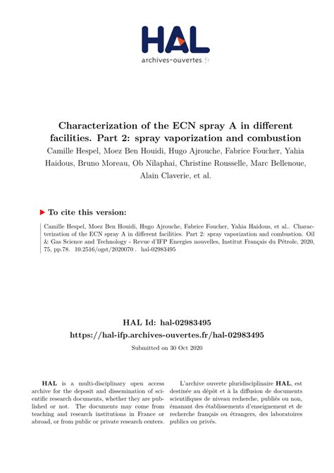 Pdf Characterization Of The Ecn Spray A In Different Facilities Part 2 Spray Vaporization