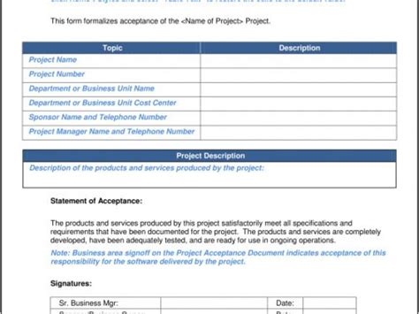 Project Acceptance Form Template Project Acceptance Document Williamson