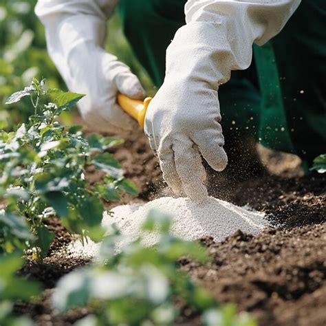 A Gardener Using Diatomaceous Earth To Control Pests In The Garden