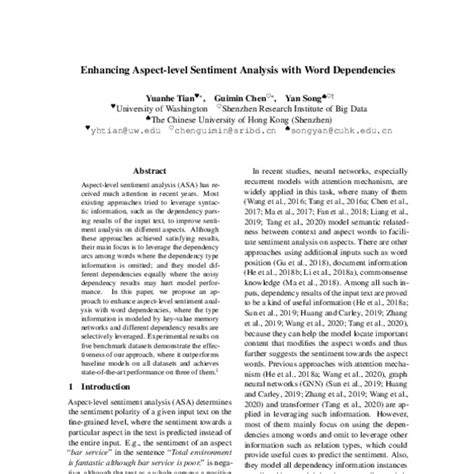 Enhancing Aspect Level Sentiment Analysis With Word Dependencies Acl Anthology
