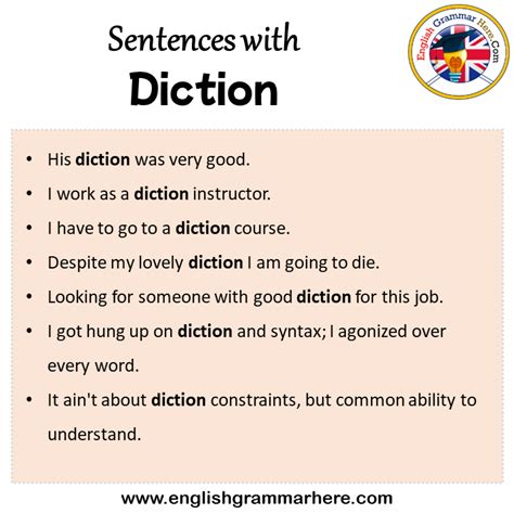 sentences with diction diction in a sentence in english sentences for