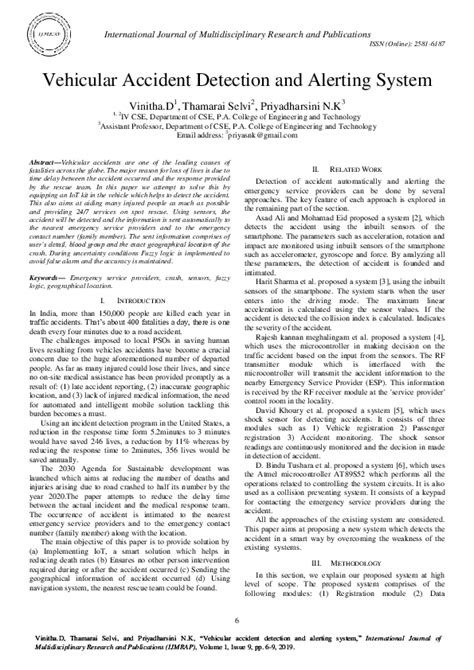 Pdf Vehicular Accident Detection And Alerting System