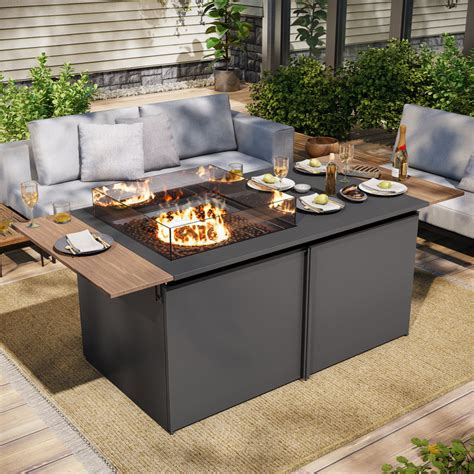 Ebern Designs Zaccai 64 Patio Rectangle Expandable Propane Fire Pit Table 55000 Btu And Reviews