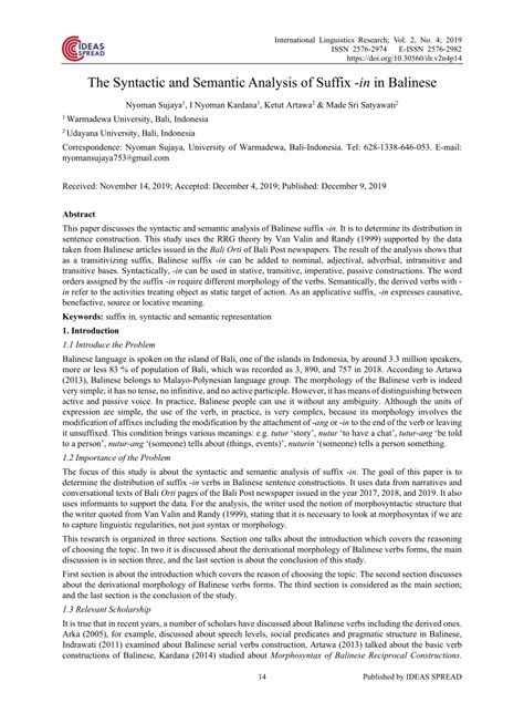 PDF The Syntactic And Semantic Analysis Of Suffix In In Balinese