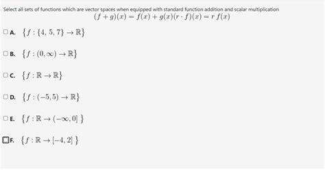 solved select all sets of functions which are vector spaces