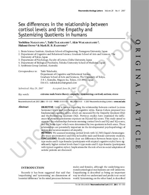 Pdf Sex Differences In The Relationship Between Cortisol Levels And