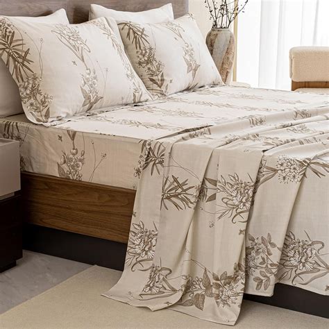 Amipor Floral Queen Size Sheet Sets 100 Cotton Botanical Printed