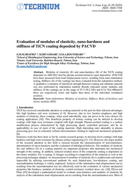 Evaluation Of Modulus Of Elasticity Nano Hardness And M M M S M A School Of