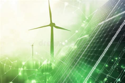 Solar Panels Shine Alongside Wind Turbines In A Minimalistic Outdoor Setting Showcasing The