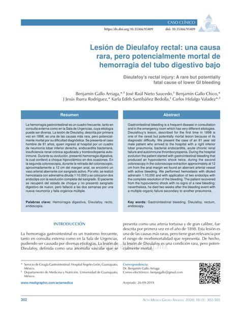 Pdf Lesión De Dieulafoy Rectal Una Causa Rara Pero Potencialmente Mortal De Hemorragia Del