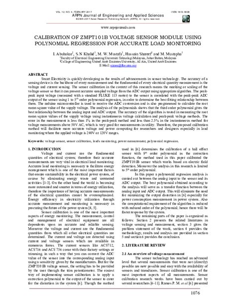 Pdf Calibration Of Zmpt101b Voltage Sensor Module Using Polynomial