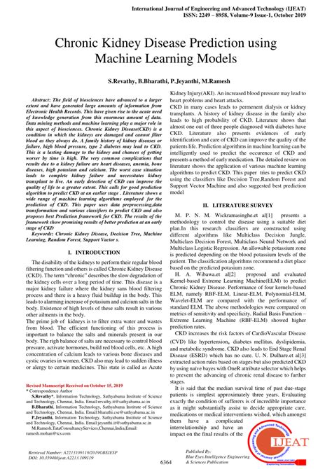 PDF Chronic Kidney Disease Prediction Using Machine Learning Models
