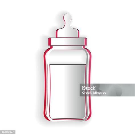 흰색 배경에 격리 된 병 아이콘을 잘라 용지 병 아이콘을 먹이 우유 병 기호 종이 아트 스타일 벡터 0명에 대한 스톡 벡터 아트 및 기타 이미지 Istock
