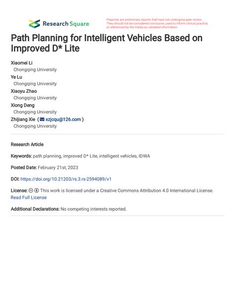 Pdf Path Planning For Intelligent Vehicles Based On Improved D Lite
