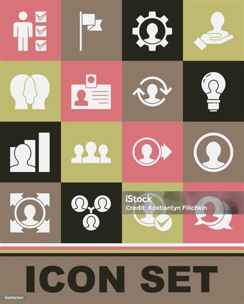 말풍선 채팅 계정 화면 만들기 램프 전구가 있는 머리 인간 장비 식별 배지 프로젝트 팀 기반 비즈니스 정장 사용자 및 리소스 아이콘 설정 벡터 Brand Name