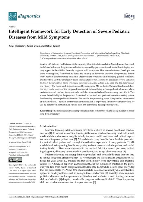 Pdf Intelligent Framework For Early Detection Of Severe Pediatric