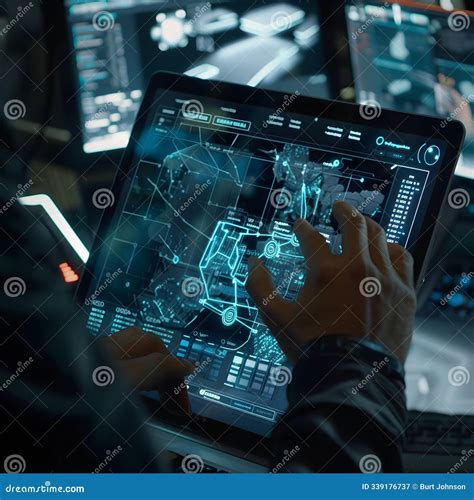 software developer working with interactive touchscreen display showing