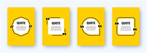 견적 프레임이있는 현대적인 노란색 배너 세트 인용 표시가 있는 음성 거품입니다 빈 텍스트 상자 와 따옴표입니다 블로그 게시물 템플릿입니다 벡터 일러스트레이션 0명에 대한