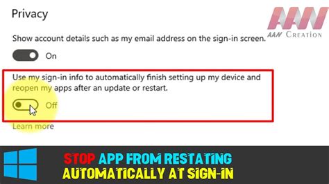 How To Stop Apps From Restarting Automatically At Sign In On Windows 10 Youtube
