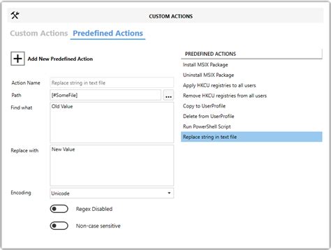master packagers predefined actions replace string in text file