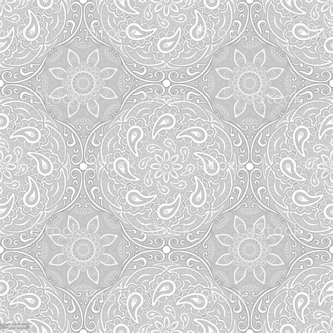 Boho Style Pattern Ornamental Mandala White And Grey Colours Stock