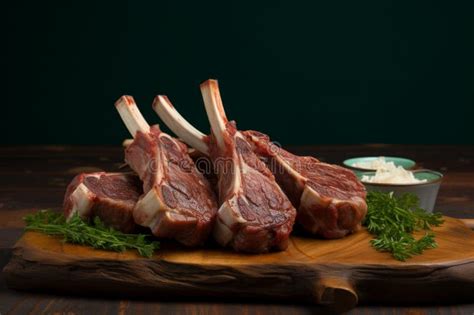 Lamb Chops In Their Natural State Displayed On A Rugged Wooden Board Stock Illustration