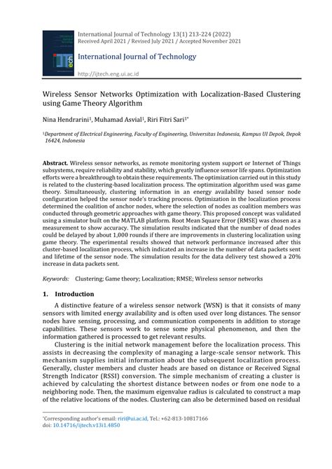 Pdf Wireless Sensor Networks Optimization With Localization Based