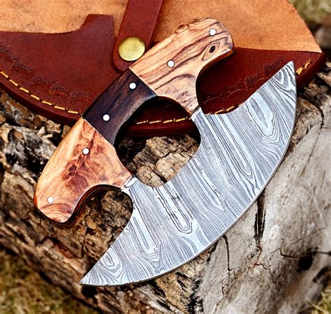 Hand Forged Damascus Steel Ulu Knife Pizza Cutter