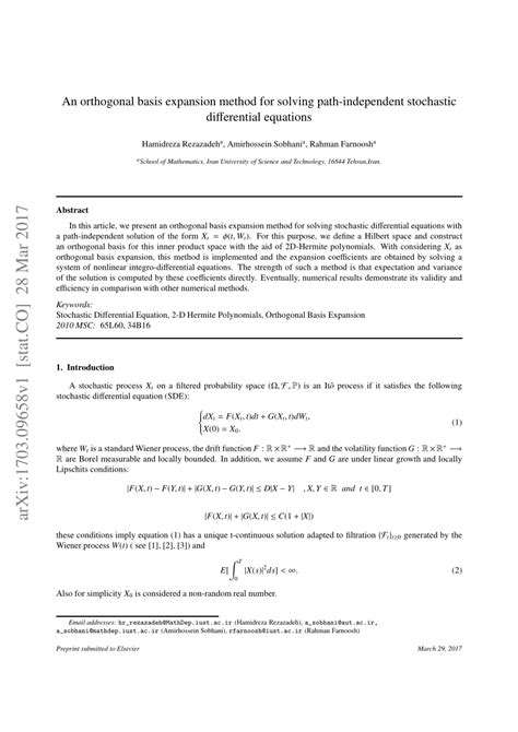Pdf An Orthogonal Basis Expansion Method For Solving Path Independent Stochastic Differential