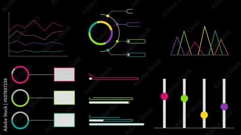 Colourful Diagrams Charts And Infographics Growing On Black Background