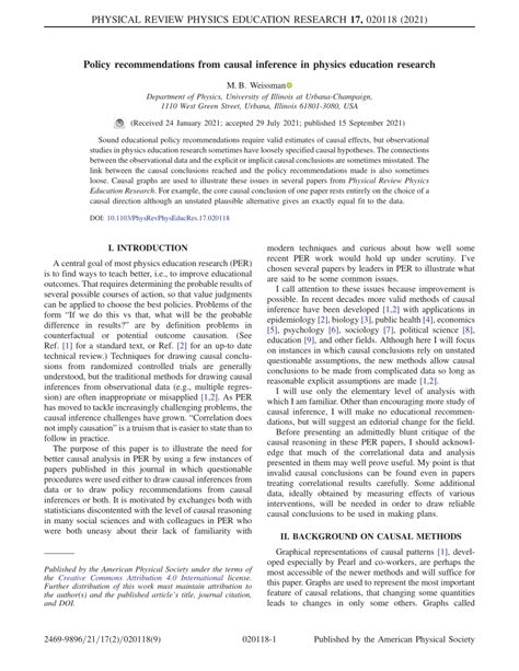 Pdf Policy Recommendations From Causal Inference In Physics Education Research