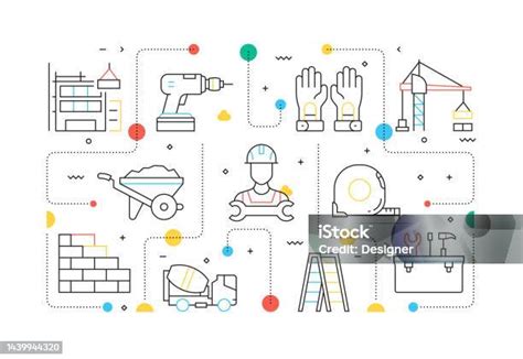 건설 관련 라인 스타일 배너 디자인 웹 페이지 헤드 라인 브로셔 연례 보고서 및 도서 표지 건설 산업에 대한 스톡 벡터 아트 및