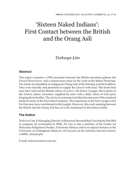 PDF Sixteen Naked Indians First Contact Between The British And The Orang Asli