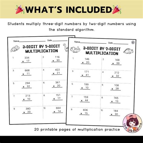 3 Digit By 2 Digit Standard Algorithm Multiplication Practice Worksheets