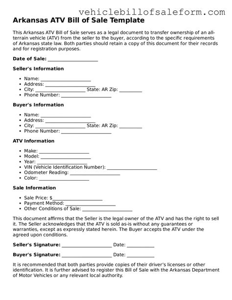 Access Arkansas Atv Bill Of Sale Template ≡ Motor Vehicle Bill Of Sale