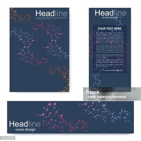 전단지 브로슈어 크기 A4 템플릿 배너 설정 합니다 연결된 라인 및 점 분자 구조입니다 잡지 전단지 커버 포스터 디자인 요소와의