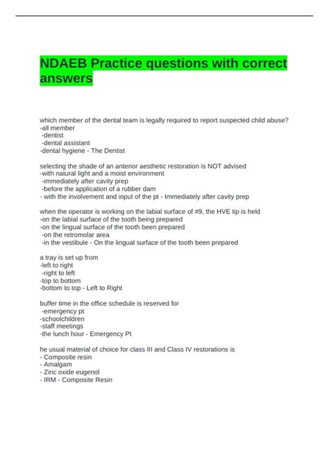 Ndaeb Practice Questions With Correct Answers Ndaeb Stuvia Us