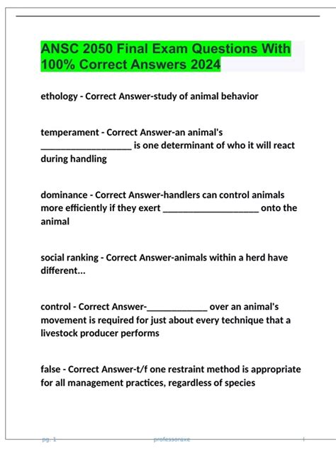 Ansc 2050 Final Exam Questions With 100 Correct Answers 2024 Ansc