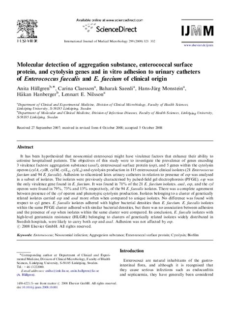 Pdf Role Of Enterococcus Faecalis Surface Protein Esp In The Pathogenesis Of Ascending Urinary