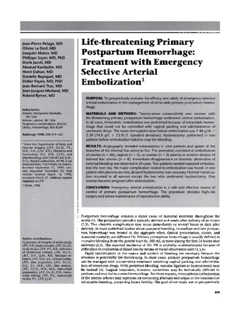 Pdf Life Threatening Primary Postpartum Hemorrhage Treatment With