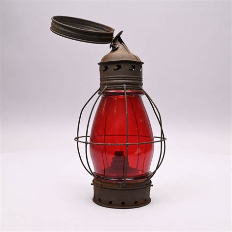 Early Tin Lantern With Ruby Glass Globe Auction