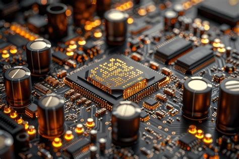 Closeup Of A Glowing Computer Chip On A Circuit Board Premium Ai Generated Image