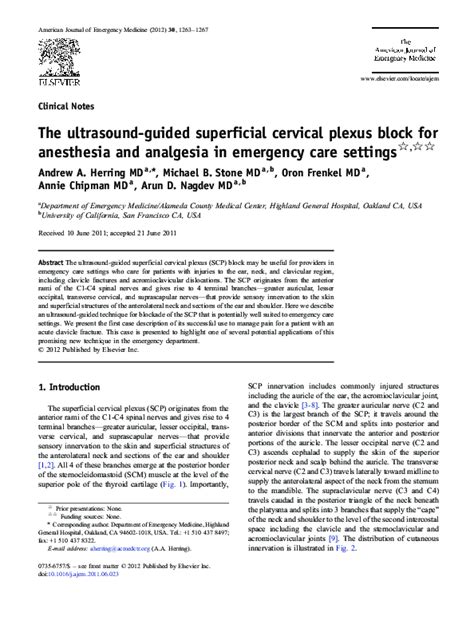 Pdf The Ultrasound Guided Superficial Cervical Plexus Block For
