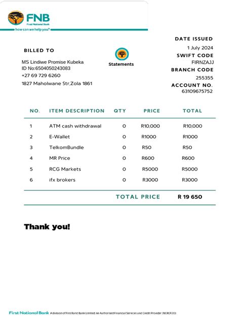 Fnb Bank Statement Pdf