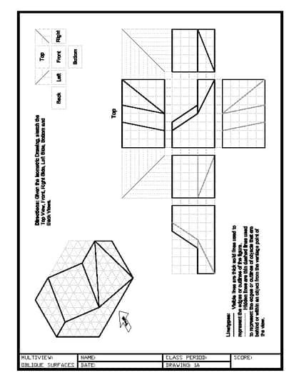 multiview sketching oblique surfaces bundle by cad shop by cadesigns