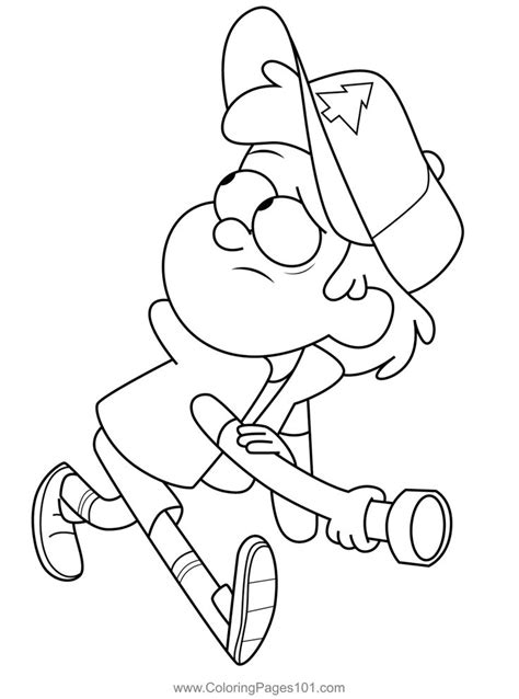 Dipper Pines Holding Flash Light Gravity Falls Coloring Page Fall
