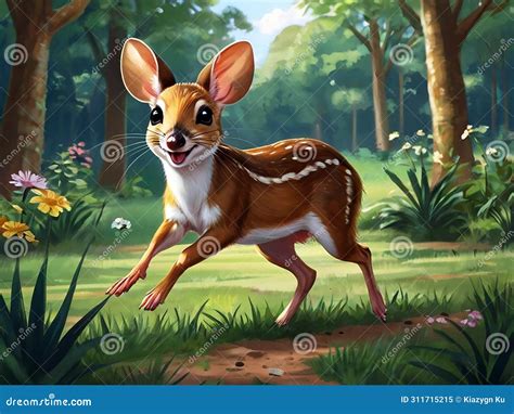 Jumping Happily Cute Mouse Deer Enjoying Free Time In The Park Stock Image Image Of Joyful