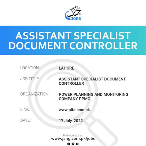 Assistant Specialist Document Controller Job Power Planning And