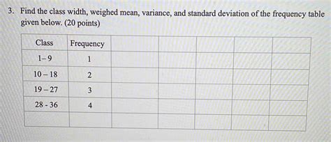 3 Find The Class Width Weighed Mean Variance And Standard Deviation
