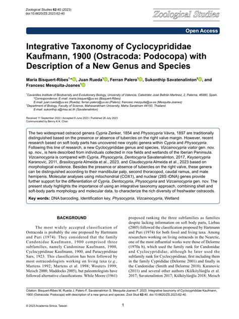 Pdf Integrative Taxonomy Of Cyclocyprididae Kaufmann 1900 Ostracoda